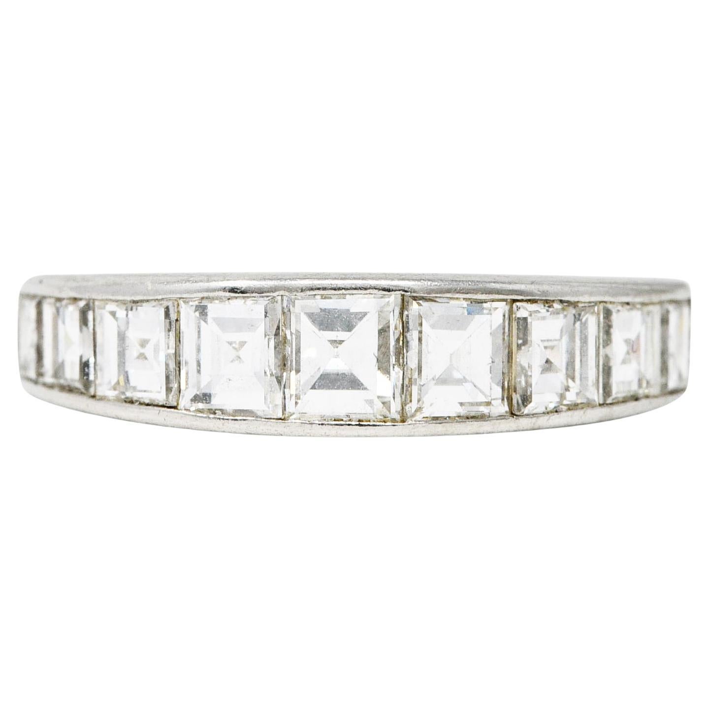 Mid-Century, 1.60 Carats Square Step-Cut Diamond Platinum Channel Band ...