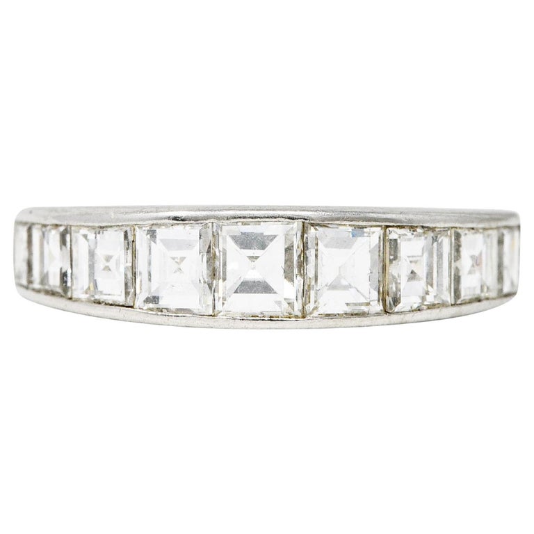 Mid-Century 1950's 1.95 Carats Square Step Cut Diamond Platinum Channel ...