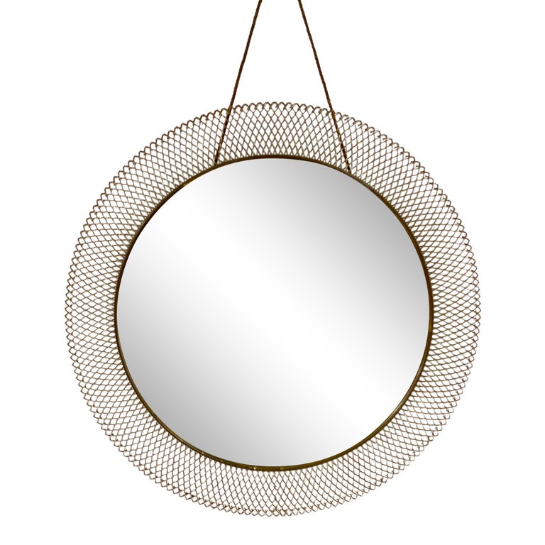 Midcentury 1950s Italian Circular Mesh Mirror For Sale at 1stDibs