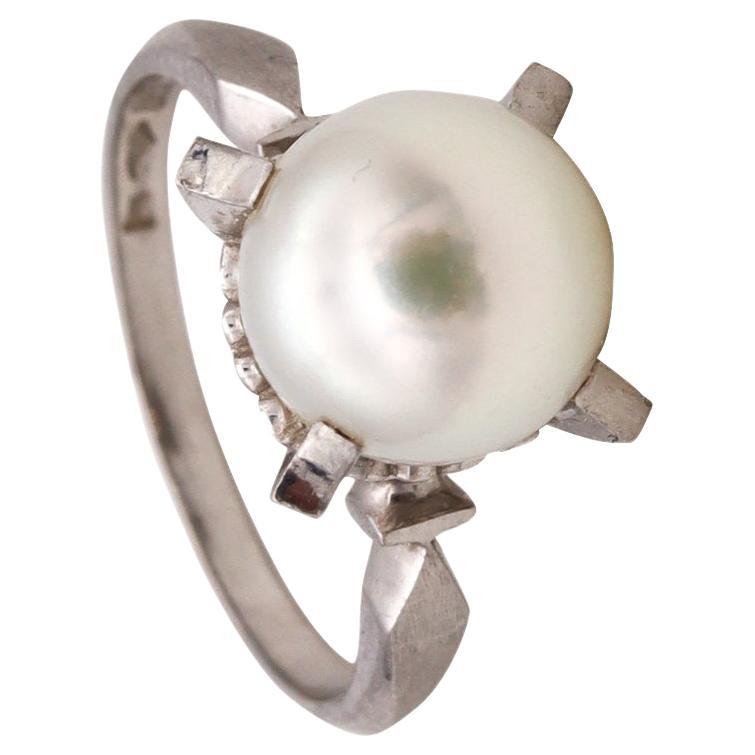 Platinum Akoya Pearl Diamond Ring For Sale at 1stDibs