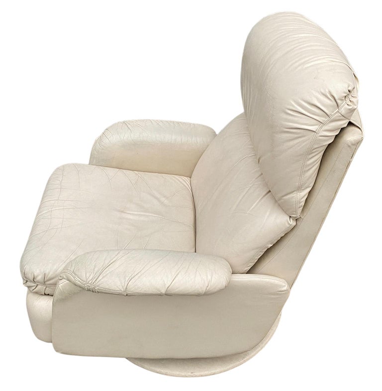 Mid Century 1980s off White Tan Leather Reclining Lounge Chair Style of ...