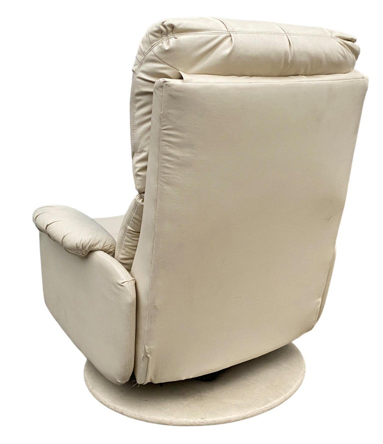 Mid Century 1980s off White Tan Leather Reclining Lounge Chair Style of ...