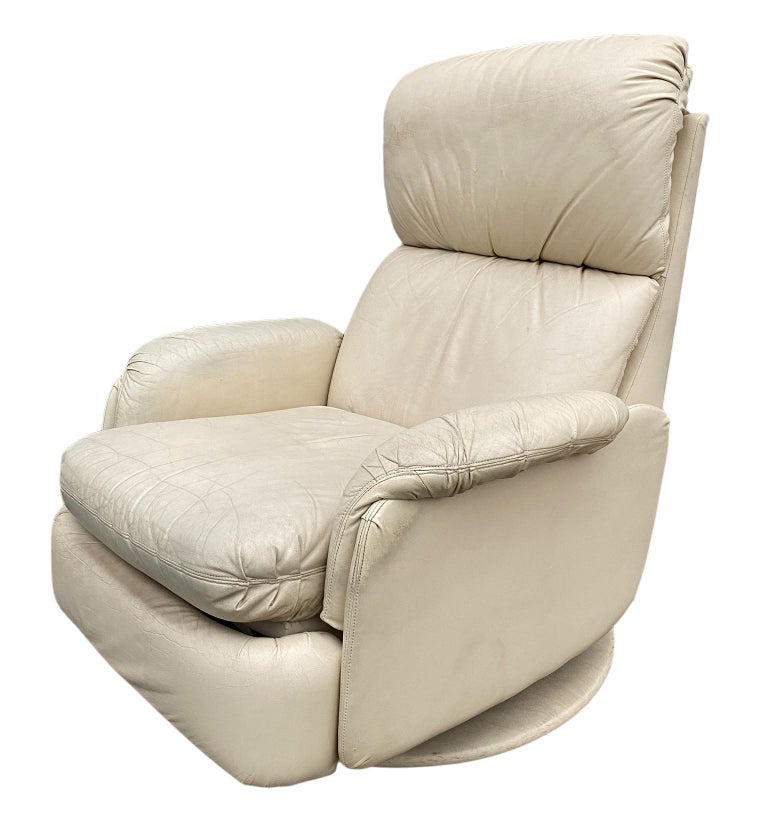 Mid Century 1980s off White Tan Leather Reclining Lounge Chair Style of ...