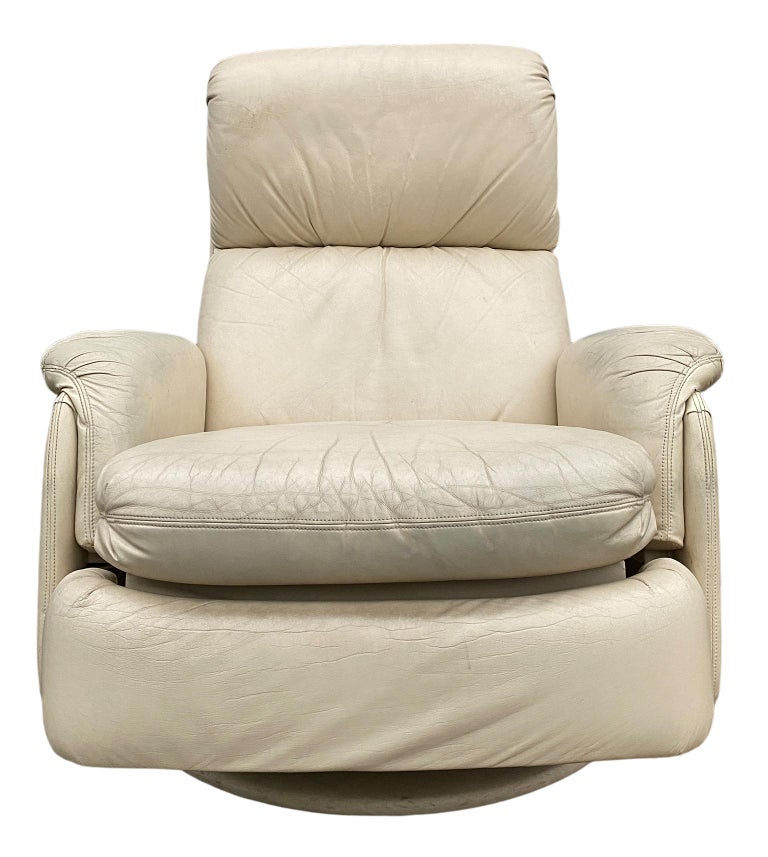 Mid Century 1980s off White Tan Leather Reclining Lounge Chair Style of ...
