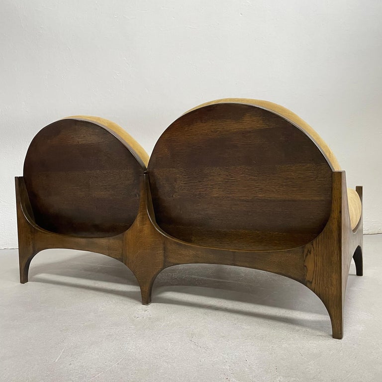 Mid-Century 2-Seat Sofa, Architectural Wooden Frame and Mustard Fabric ...