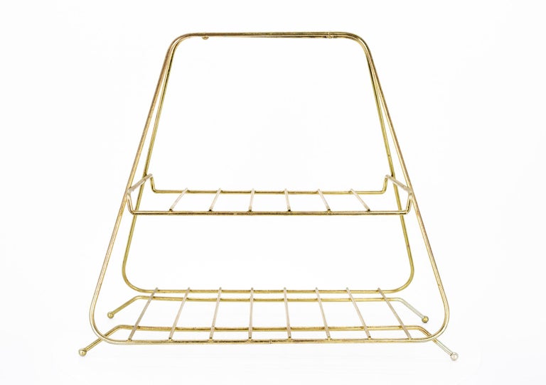 Mid Century 2-Tier Brass Magazine Rack at 1stDibs