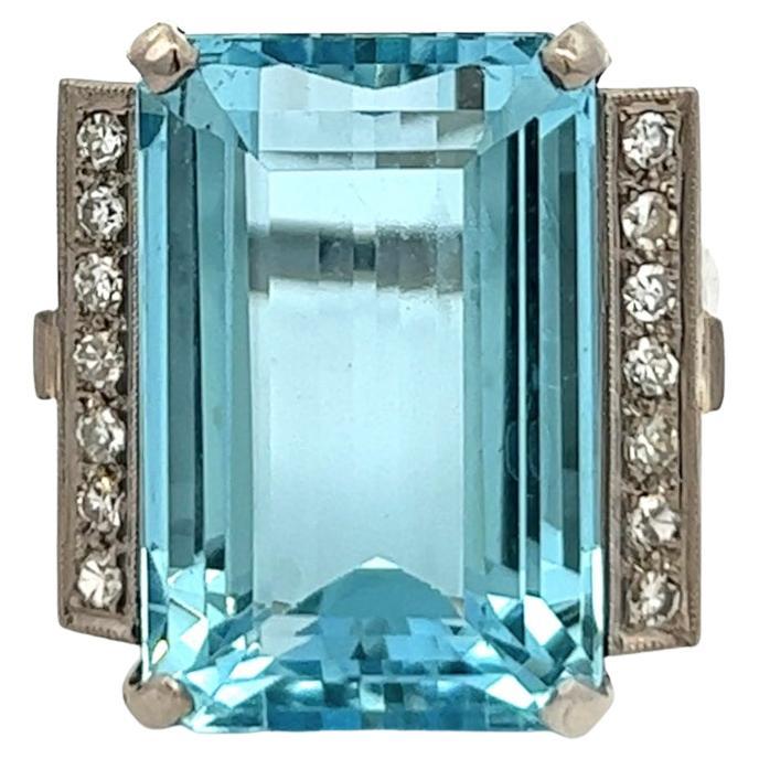 Midcentury 18.82 Carats Aquamarine Diamond Platinum Cocktail Ring For ...