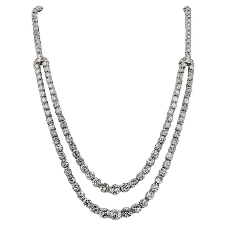 Mid Century 23 Carat Diamond Twin Strand Rivière Necklace For Sale at ...