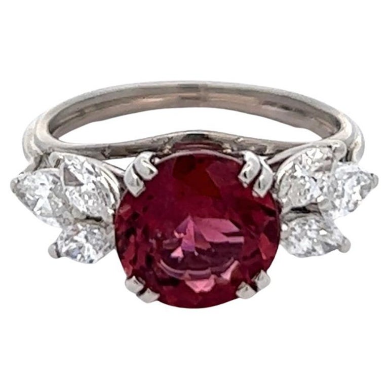 Midcentury 2.46 Carats Pink Tourmaline Diamond 18 Karat White Gold Ring For Sale at 1stDibs