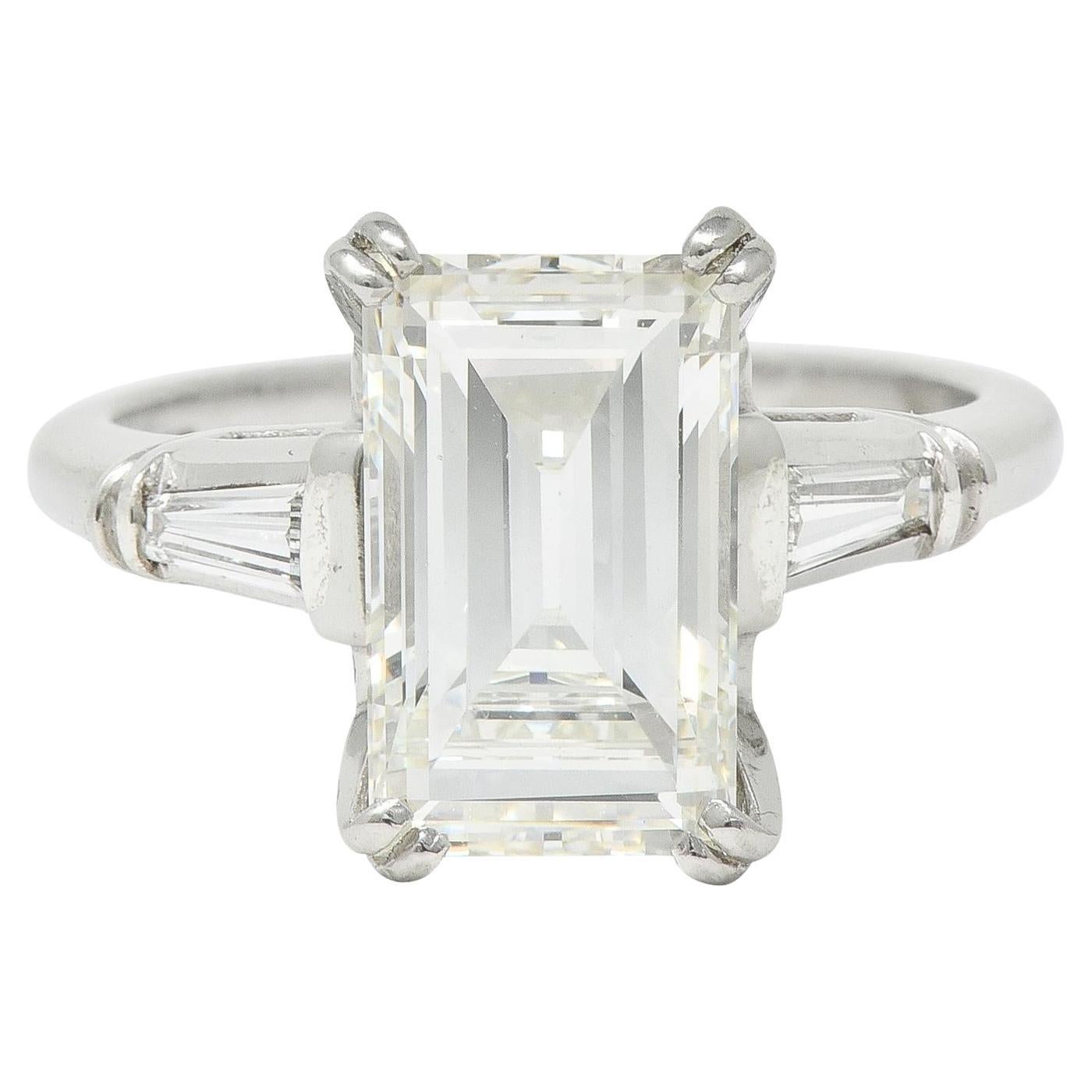 Mid-Century 3.26 CTW Step Cut Diamond Platinum Engagement Ring GIA For ...