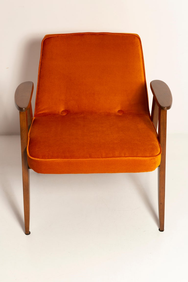Mid-Century 366 Armchair in Orange Velvet, by Jozef Chierowski, Europe ...