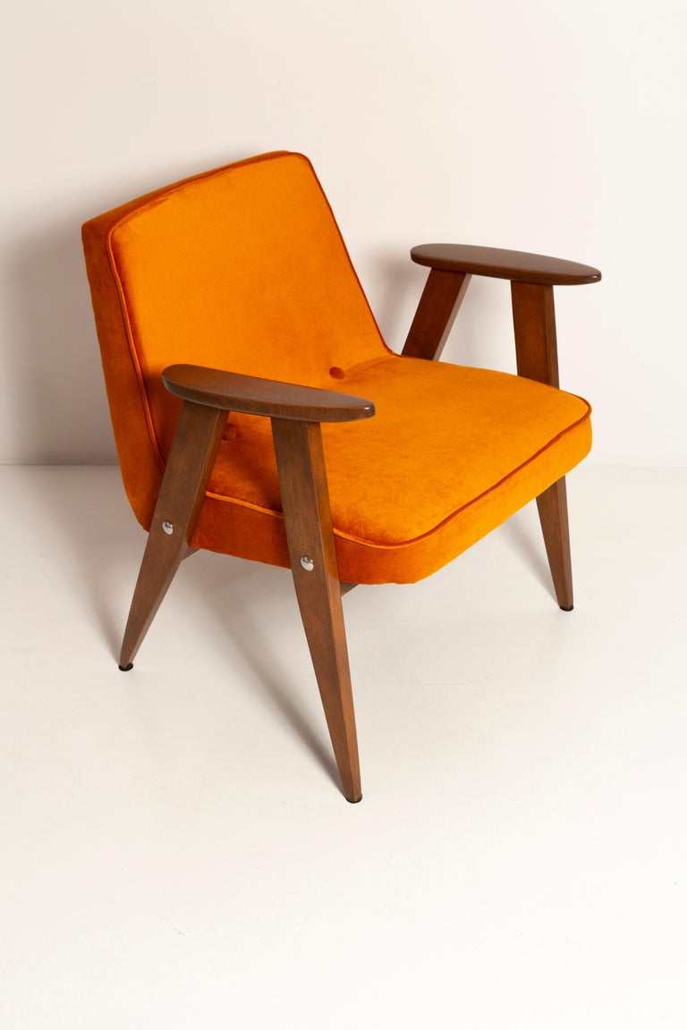 Mid-Century 366 Armchair in Orange Velvet, by Jozef Chierowski, Europe ...