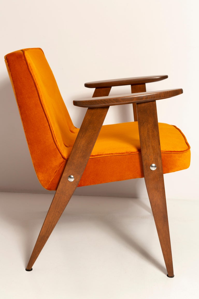 Mid-Century 366 Armchair in Orange Velvet, by Jozef Chierowski, Europe ...