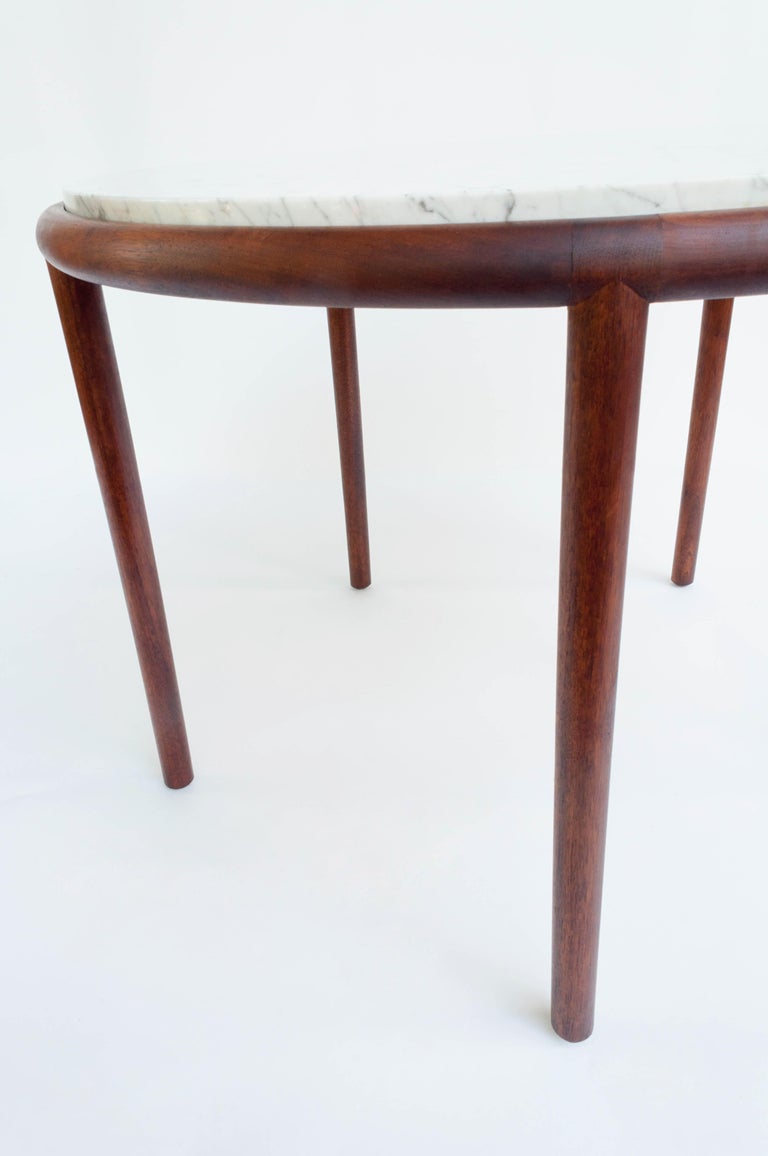 Midcentury 5-Legged Walnut and Marble Side Table For Sale at 1stDibs