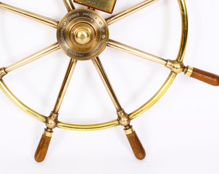 Midcentury 8-Spoke Brass and Walnut Ships Wheel HMS Whitby Brown Bros ...