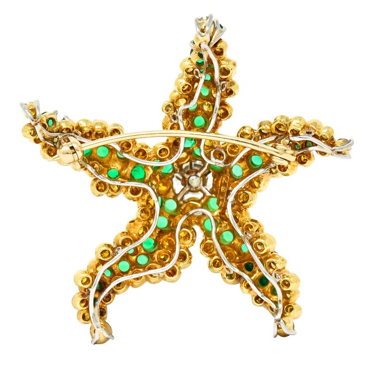 Mid Century 9.62 Carat Emerald Yellow Diamond 18 Karat Gold Starfish ...