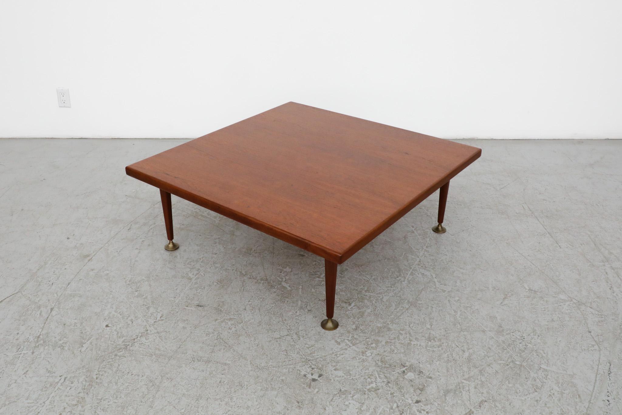 Mid-Century A.A. Patijn Square Teak Coffee Table with Self Leveling Brass Feet For Sale at 1stDibs