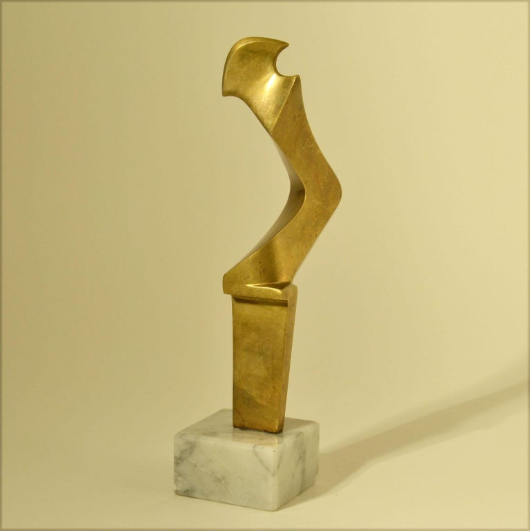 Mid Century Abstract Bronze Sculpture on Marble Base at 1stDibs