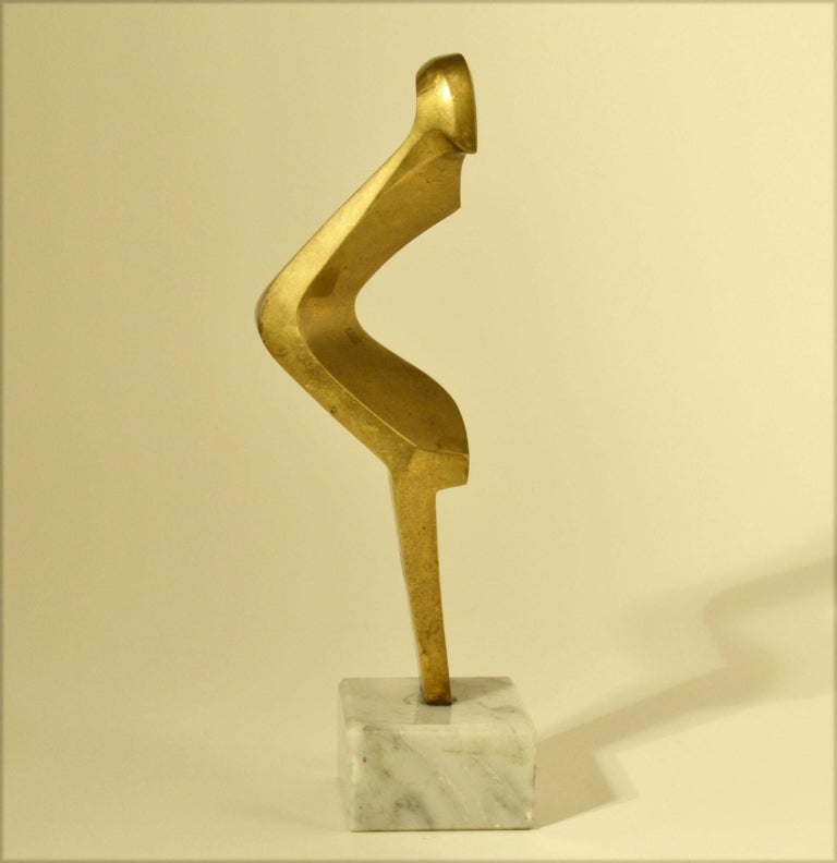 Mid Century Abstract Bronze Sculpture on Marble Base at 1stDibs