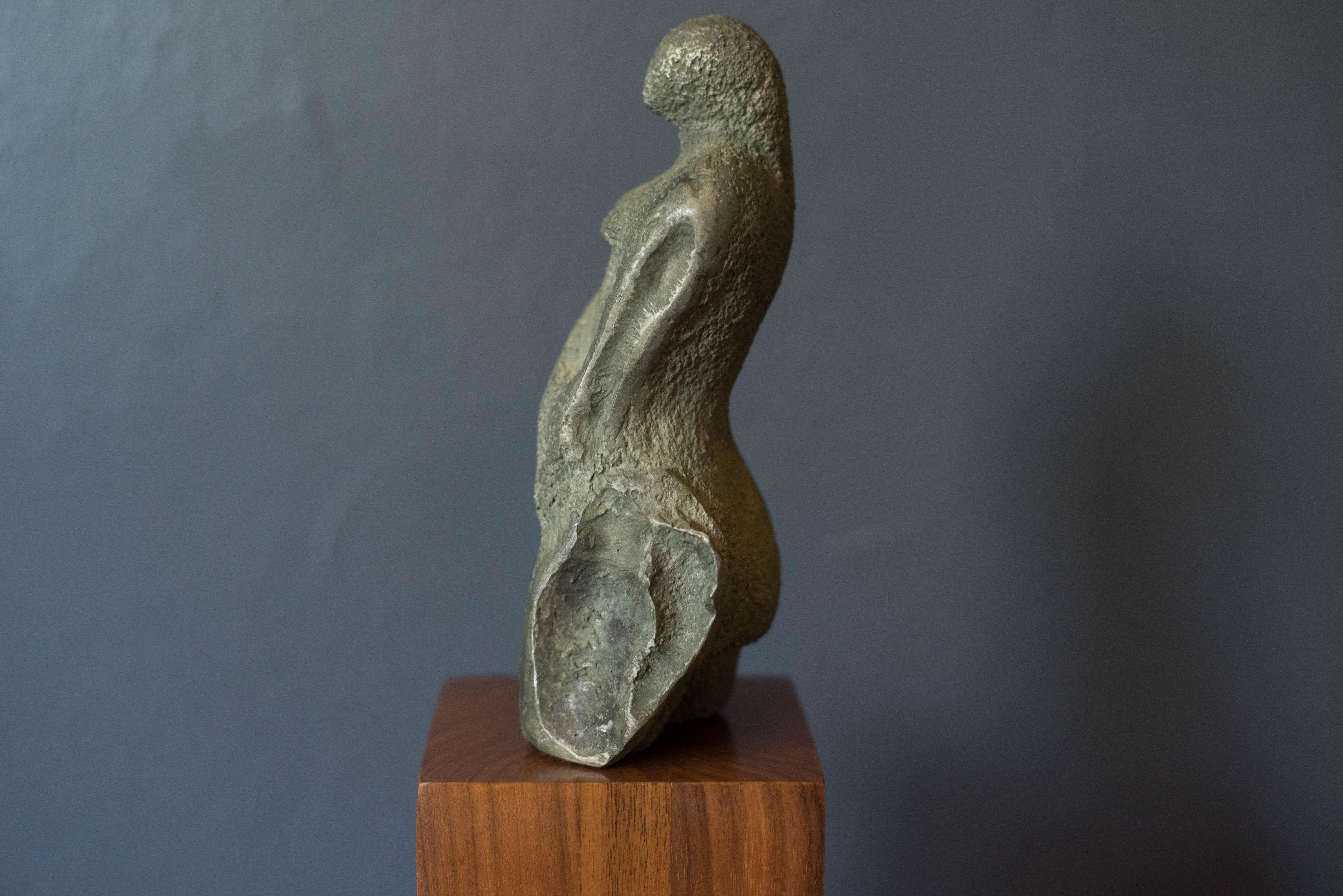 Mid Century Abstract Cast Aluminum Female Body Sculpture with Walnut ...