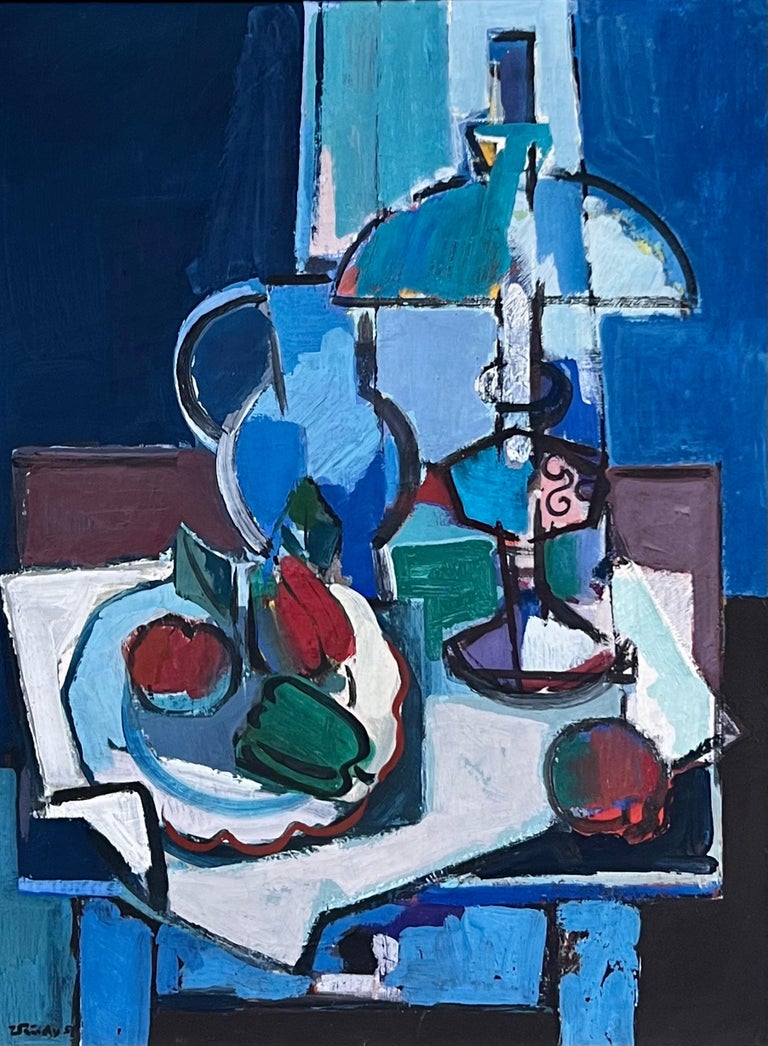 Mid-Century Abstract Cubist Still Life Painting For Sale at 1stDibs