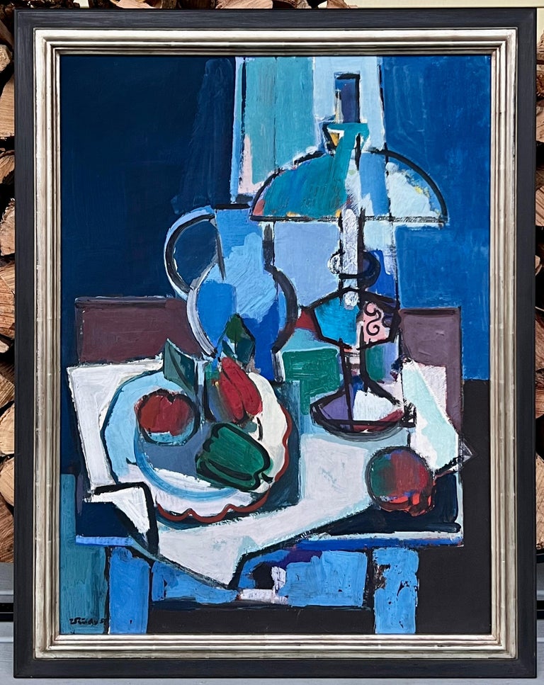 Mid-Century Abstract Cubist Still Life Painting For Sale at 1stDibs
