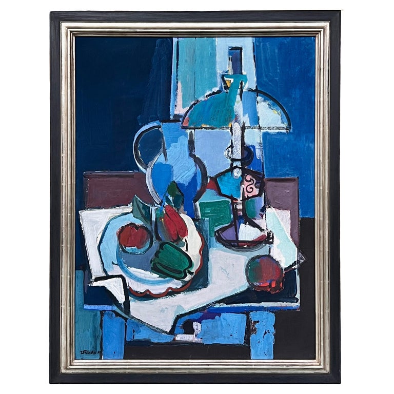 Mid-Century Abstract Cubist Still Life Painting For Sale at 1stDibs