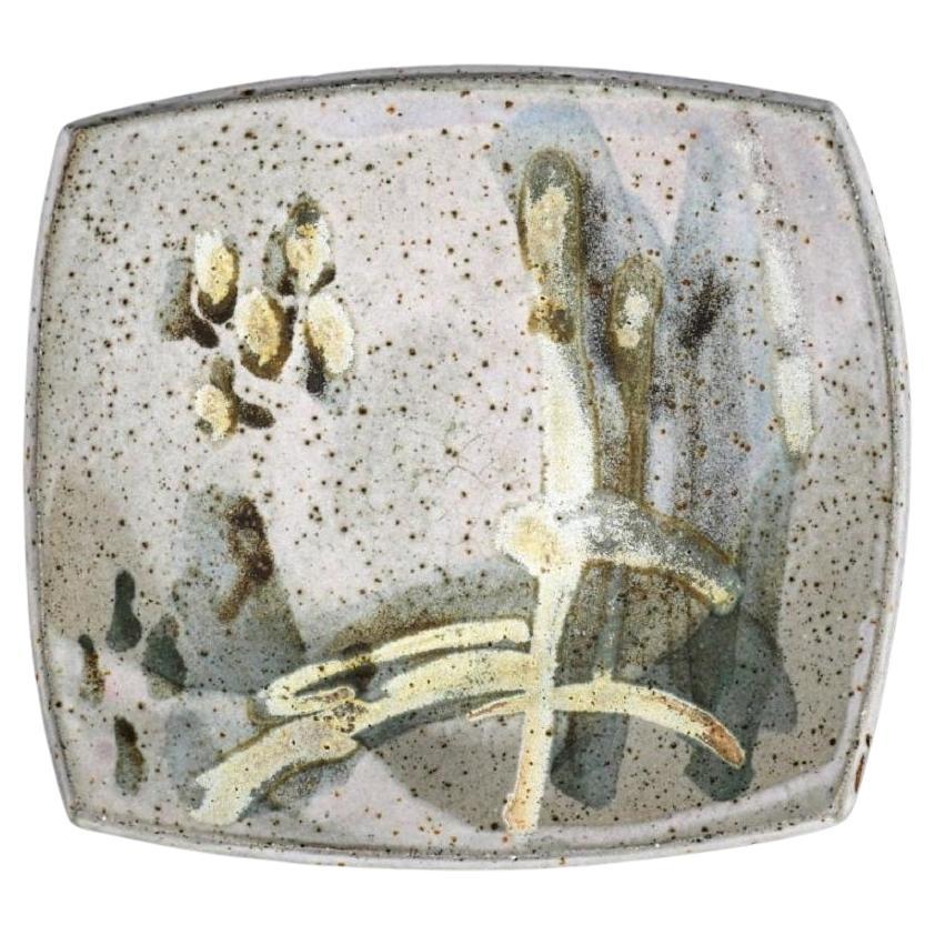 Joel Edwards Shallow Mid Century Abstract Pottery Bowl For Sale at 1stDibs