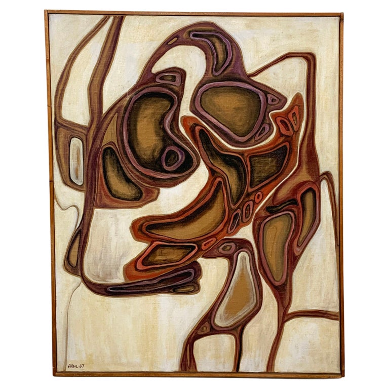 Mid-Century Abstract Painting Signed Allen, D. 1967 For Sale at 1stDibs