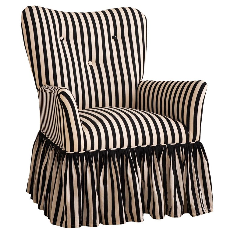 Mid Century Accent Chair in Black and White Stripe with Ruffle Skirt ...
