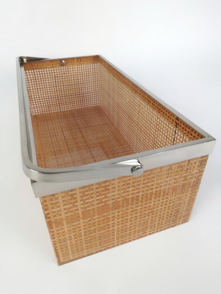 Mid-Century Acrylic, Cane Webbing, and Chrome Magazine Rack by Janetti ...
