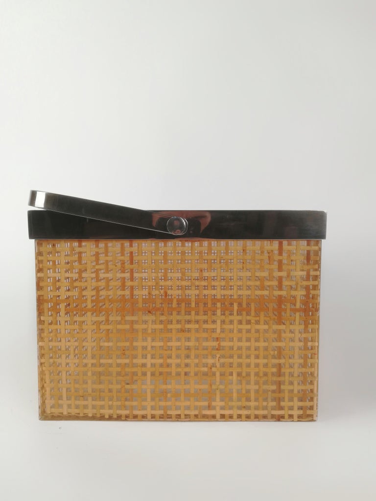 Mid-Century Acrylic, Cane Webbing, and Chrome Magazine Rack by Janetti ...