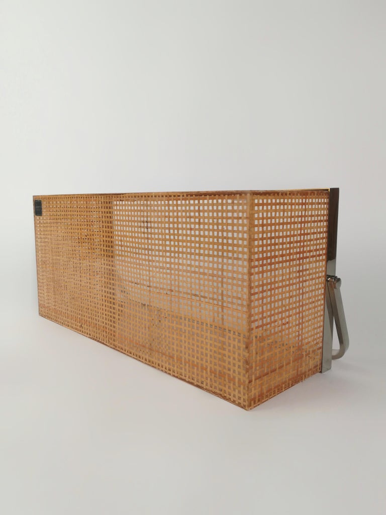 Mid-Century Acrylic, Cane Webbing, and Chrome Magazine Rack by Janetti ...