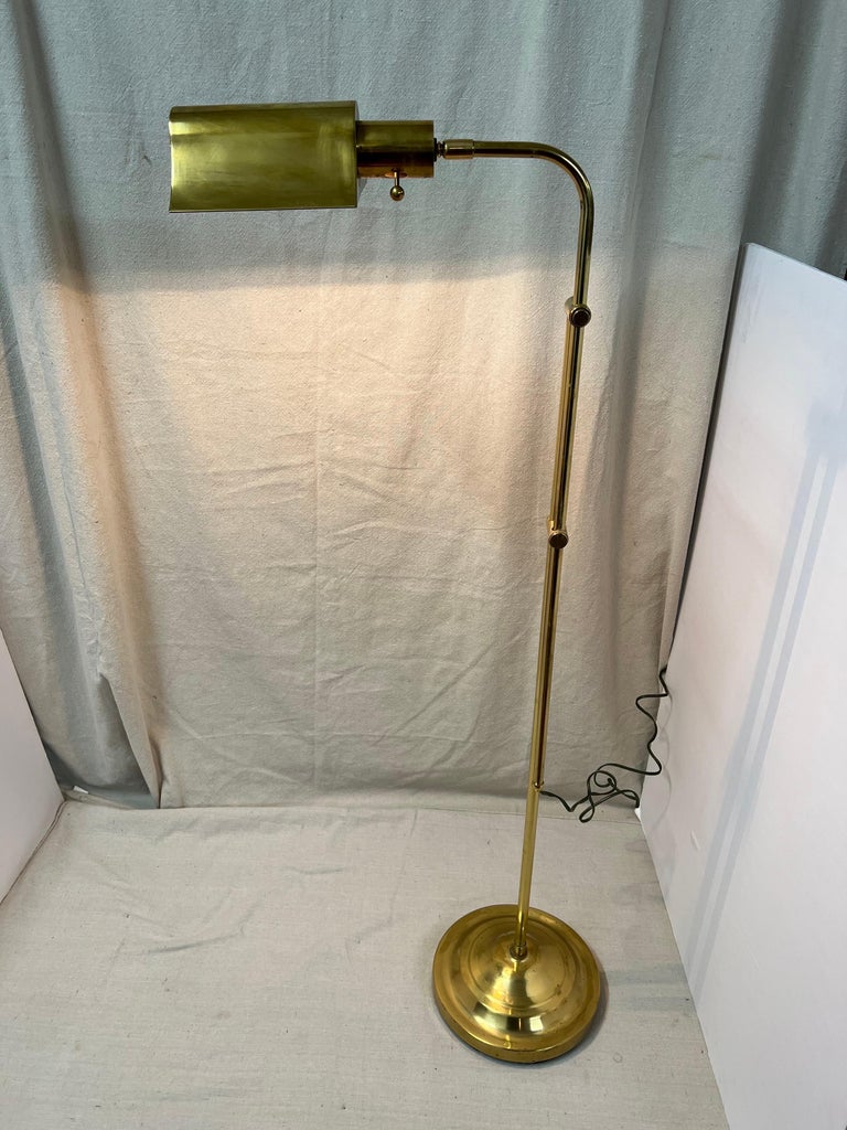 Mid Century Adjustable Brass Pharmacy Floor Lamp For Sale at 1stDibs