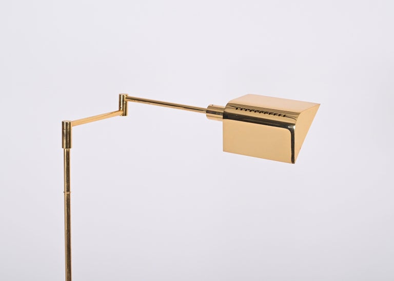 Mid-Century Adjustable Reading Floor Lamp in Brass, Frattini, Italy ...