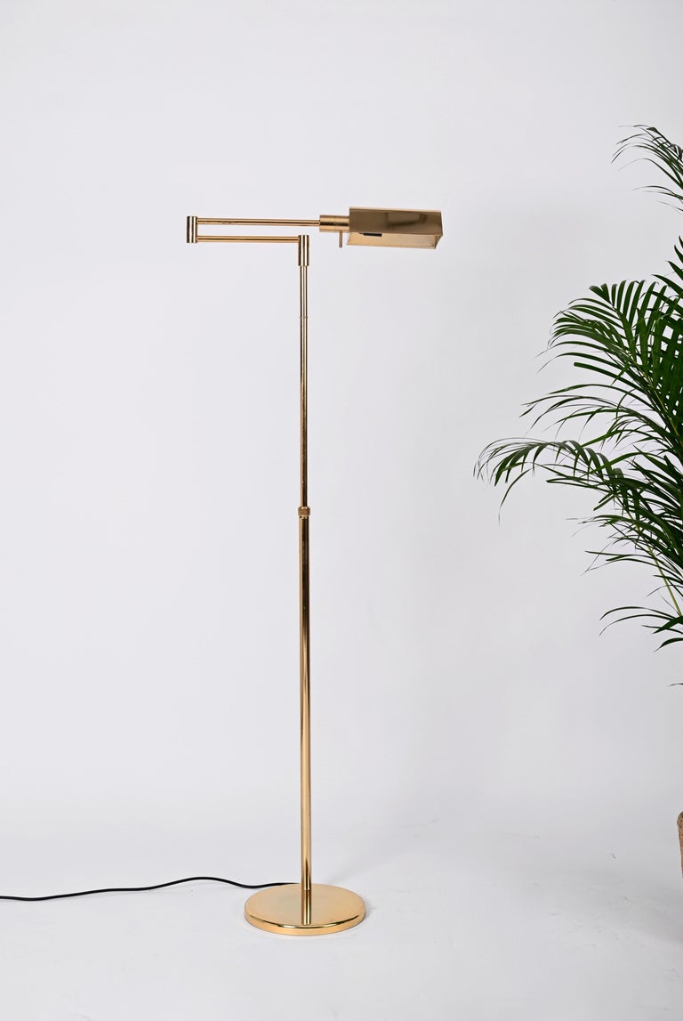 Mid-Century Adjustable Reading Floor Lamp in Brass, Frattini, Italy ...