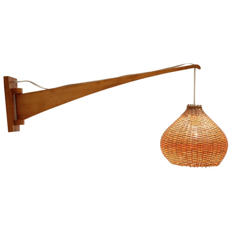 Midcentury Adjustable Wooden Wall Lamp, 1960s at 1stDibs