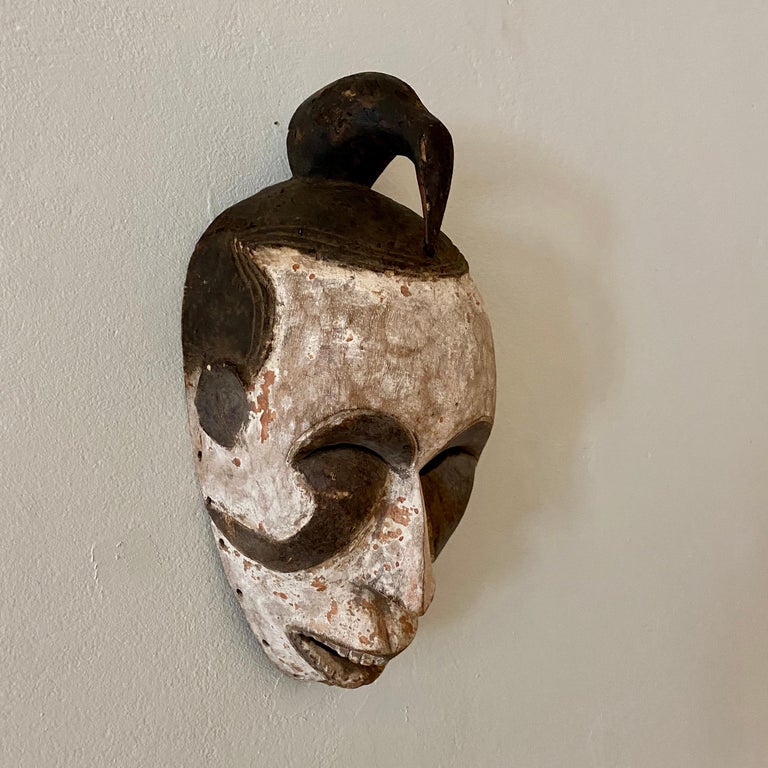 Midcentury African Kpelie Mask Senufo Tribe Ivory Cost with a Calao ...