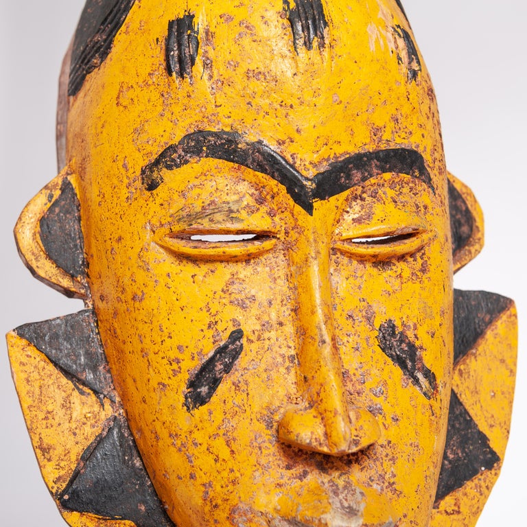 Mid-Century African Tribal Mask in Yellow-Black with Antelope Head ...