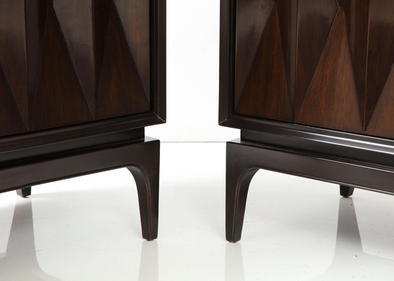 Midcentury, Albert Parvin Carved Walnut Night Stands For Sale at 1stDibs