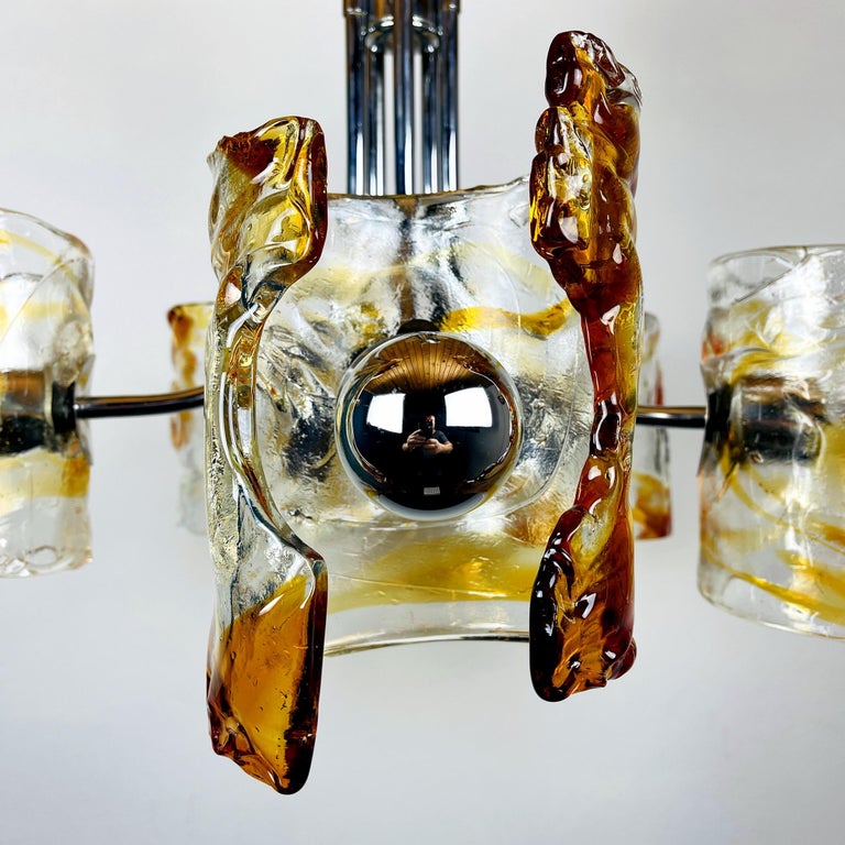 Mid-Century Amber Murano Chrome Chandelier Mazzega by Toni Zuccheri ...