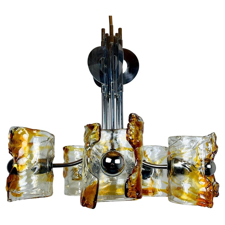 Mid-Century Amber Murano Chrome Chandelier Mazzega by Toni Zuccheri ...
