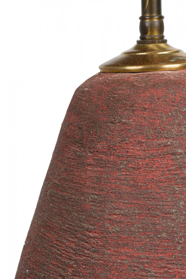 Mid-Century American Ceramic Brick Red Glazed Textured Table Lamp For ...