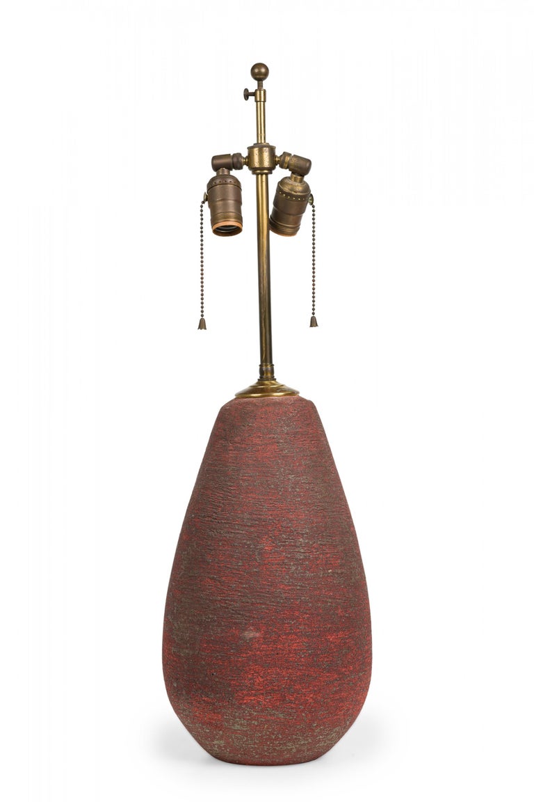 Mid-Century American Ceramic Brick Red Glazed Textured Table Lamp For ...