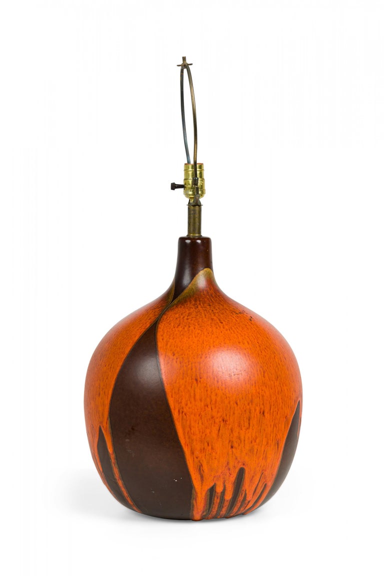 Mid-Century American Ceramic Orange and Brown Lava Drip Glazed Table ...
