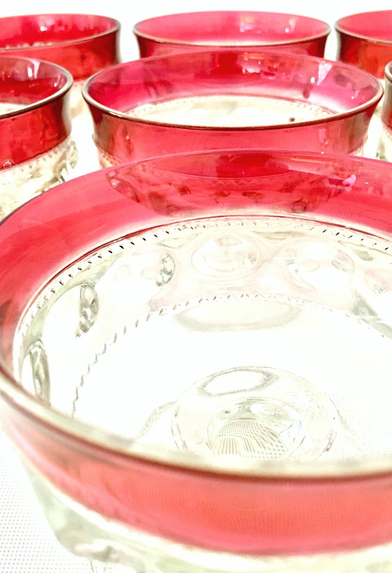 Mid-Century American Cut Glass Ruby "Thumbprint" Coupe Drink Stem ...