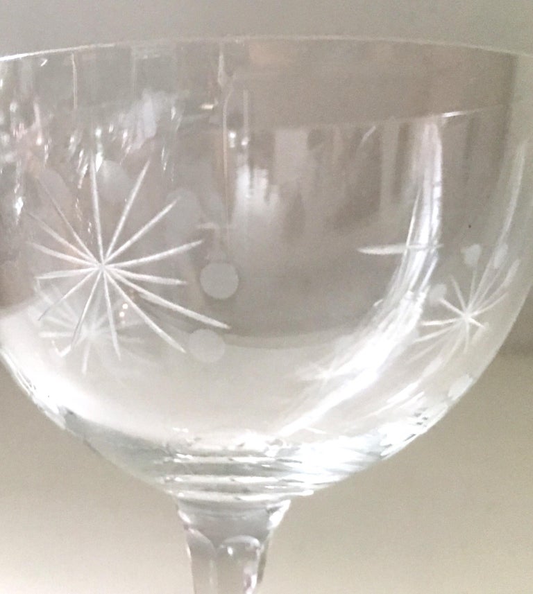 Mid- Century American Etched "Starburst" Crystal Stem Glasses S/20 For ...