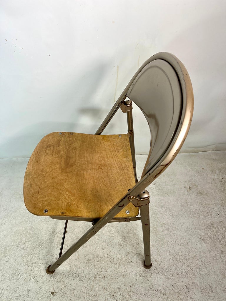 Midcentury American Seating Metal Folding Chair Curved Plywood Seat For ...