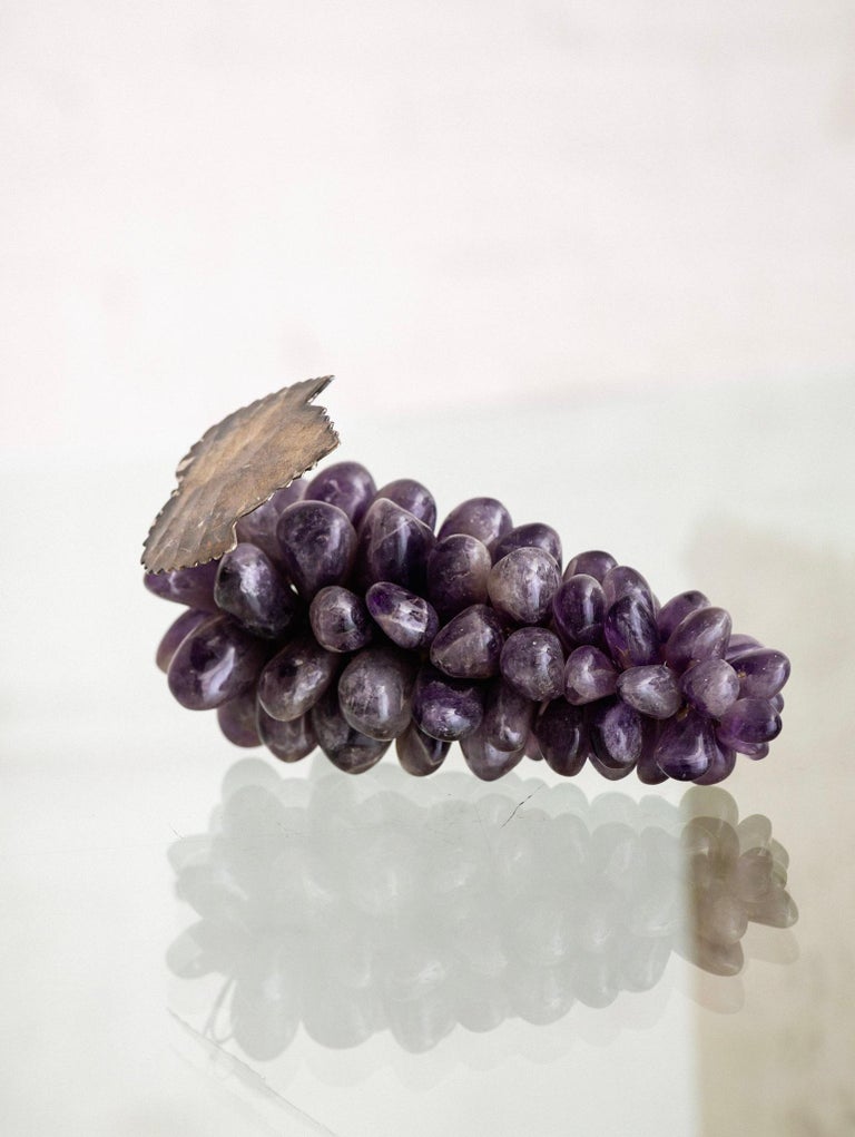 Mid Century Amethyst Grape Cluster with Silver Plated Leaf For Sale at ...