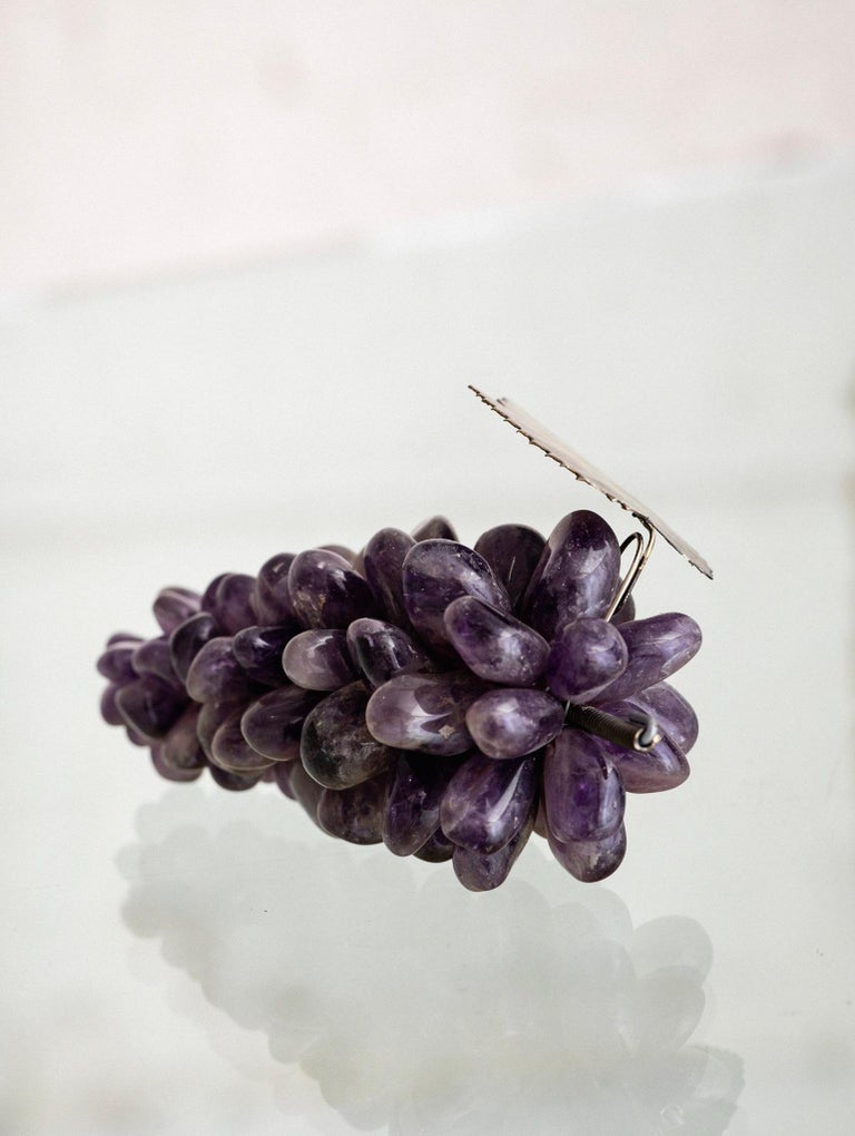 Mid Century Amethyst Grape Cluster with Silver Plated Leaf For Sale at ...
